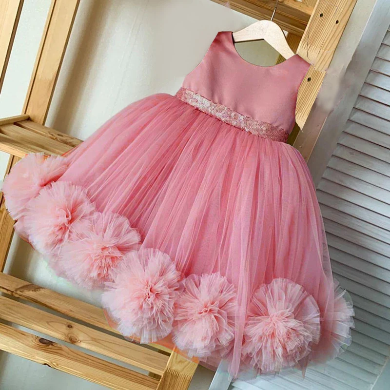 Fluffy Trailing Flower Party Dresses For Girls Wedding White Bridesmaid ...