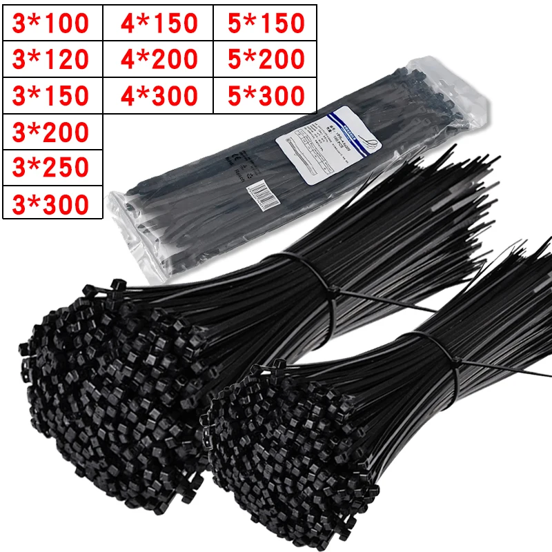 500-1000PCS-Self-locking-Plastic-Nylon-Tie-Black-Zip-Wraps-Strap-Nylon ...