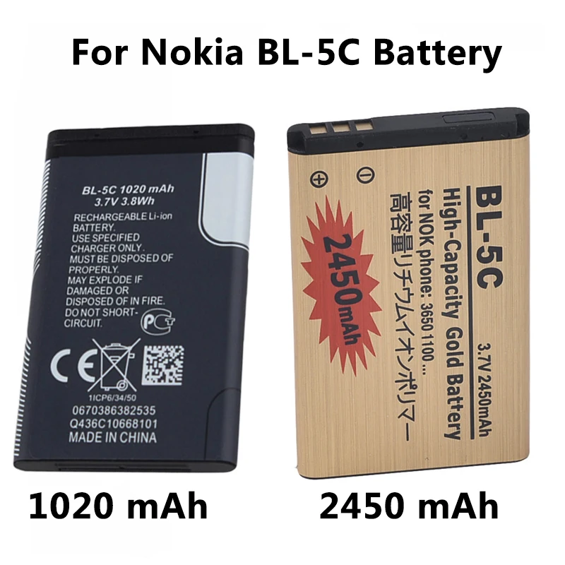 2pcs-High-Capacity-1020-2450mah-BL-5C-Battery-For-Nokia-2610-1100-1110 ...