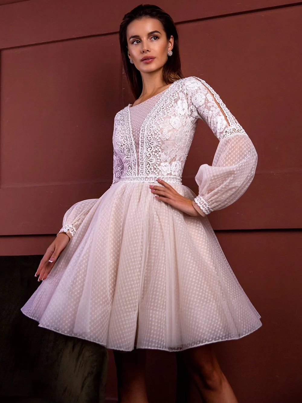 Lace-Ivory-Graduation-Dress-Sleeves-Dot-Not-Tulle-Homecoming-Dress ...
