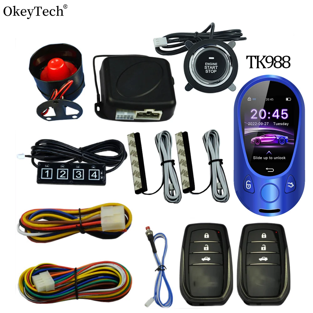 OkeyTech-Universal Keyless Entry Car Alarm System, Botão Start Stop, impulso do motor, um botão ...