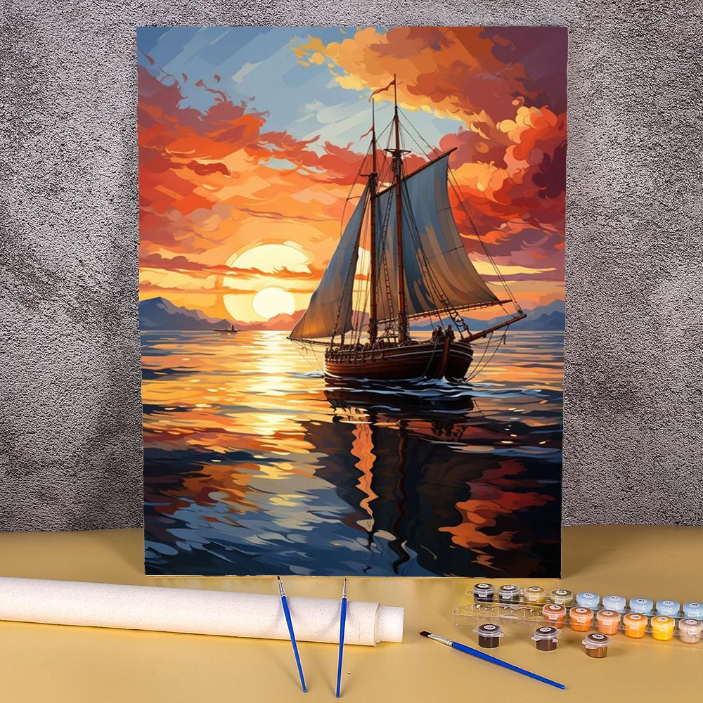 Sunset-Seascape-Diy-Paint-By-Numbers-Kits-50x70cm-Sailboat-Coloring-By ...
