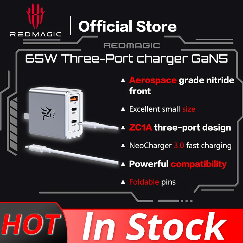 Nubia 65W 100W 120W GaN5 Quick Charger suit Nubia Dao Feng 80W GaN 5 Charger Triple-Ports USB-A ...