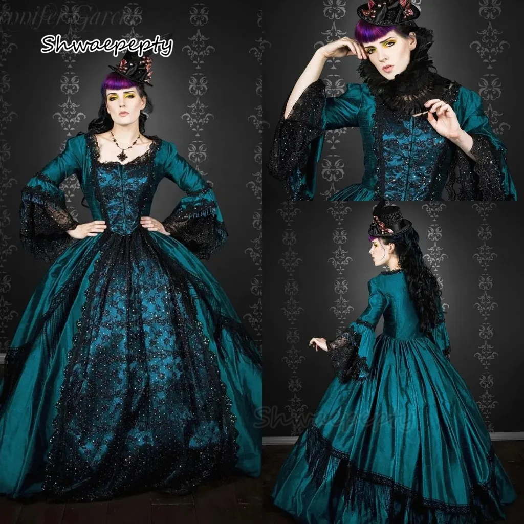 Vintage Victorian Prom Dresses With Flare Sleeves Long Satin Special ...