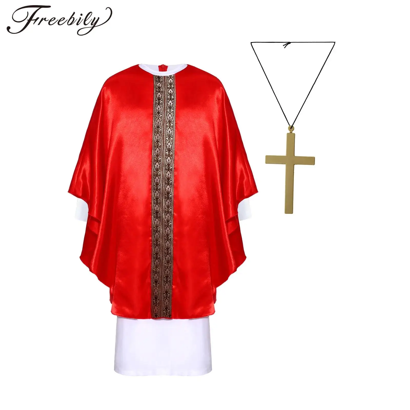 Kids Pope Holy Father Robe with Cross Necklace Catholic Cardinal Bishop ...