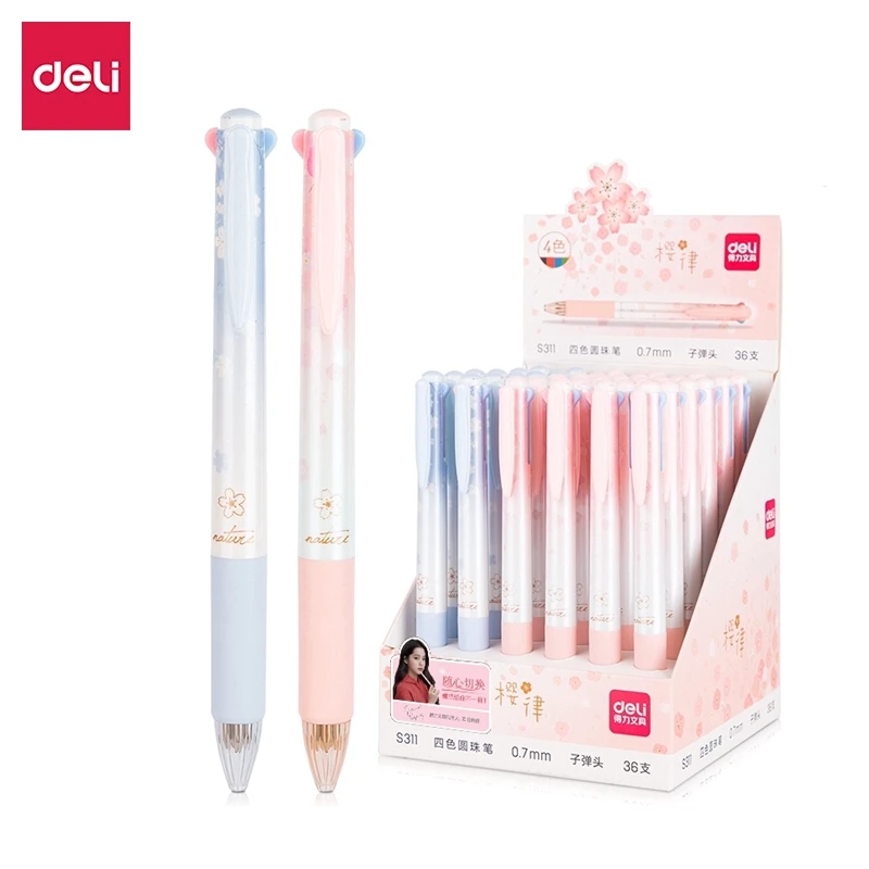 Deli-0-7mm-1-PC-Random-Color-Press-Four-color-Ball-Point-Pen-Soft-Grip ...