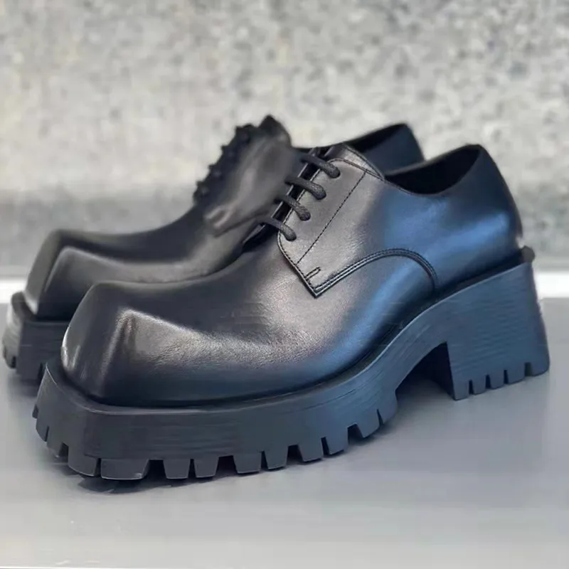 Square-Toe-Men-Black-Shoes-Lace-Up-Men-Leather-Business-Shoes-Thick ...
