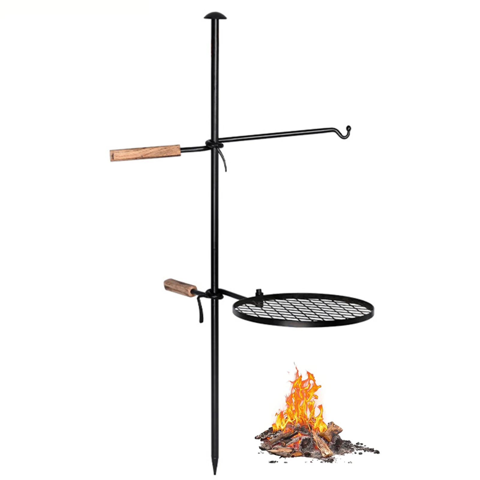 Heavy-Duty-Swivel-Campfire-Cooking-Grill-Grate-Over-Fire-Pit-BBQ-Stand ...