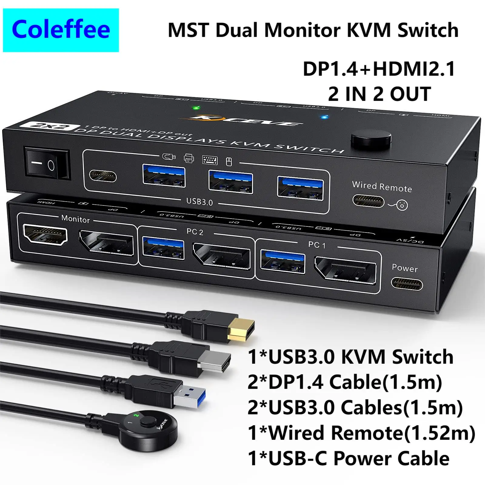 KCEVE-MST-Dual-Monitor-DisplayPort-1-4-KVM-Switch-4K-60Hz-for-2 ...