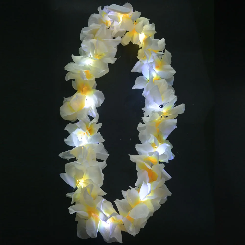 LED-Light-Up-White-Hawaiian-Luau-Leis-Tropical-Flower-Necklace-for ...