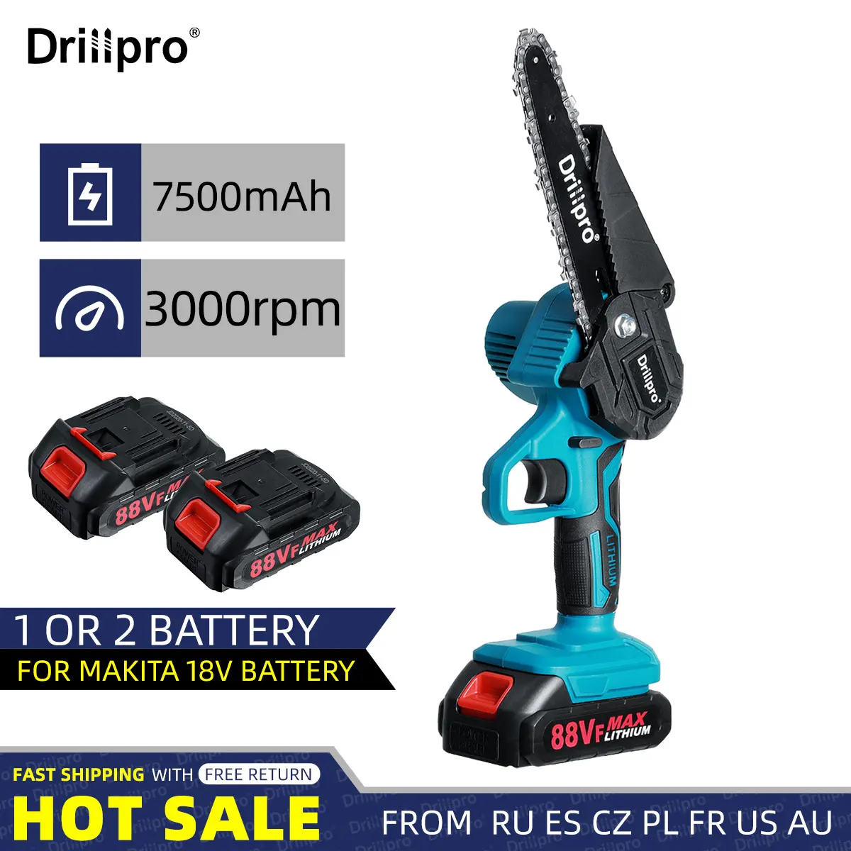 Drillpro Motosierra eléctrica inalámbrica para jardín, herramientas eléctricas para cortar ...