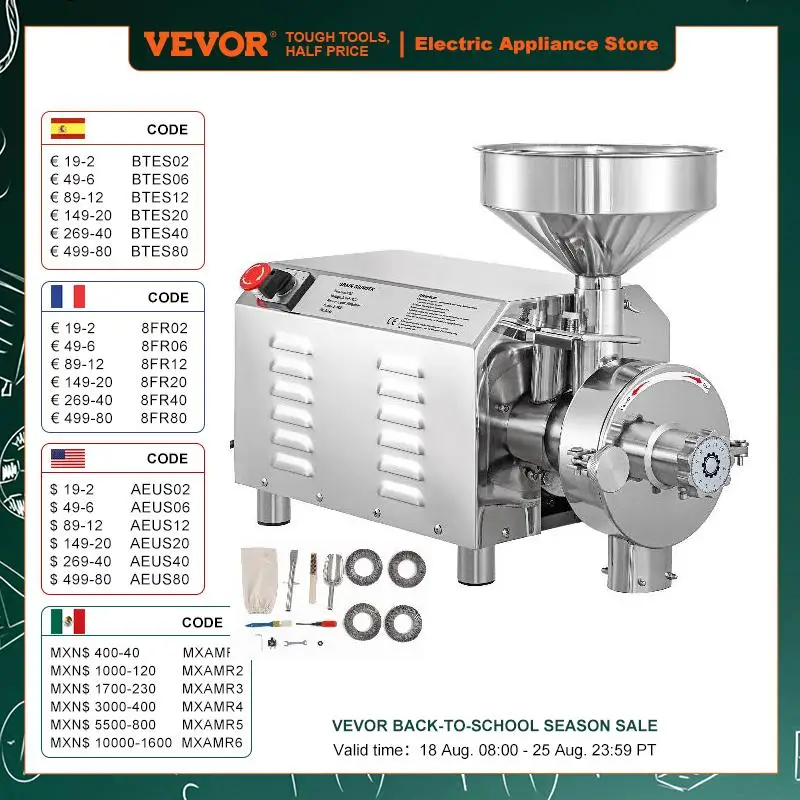 VEVOR-Electric-Grain-Grinder-50KG-2200W-Commercial-Grinding-Machine-for ...
