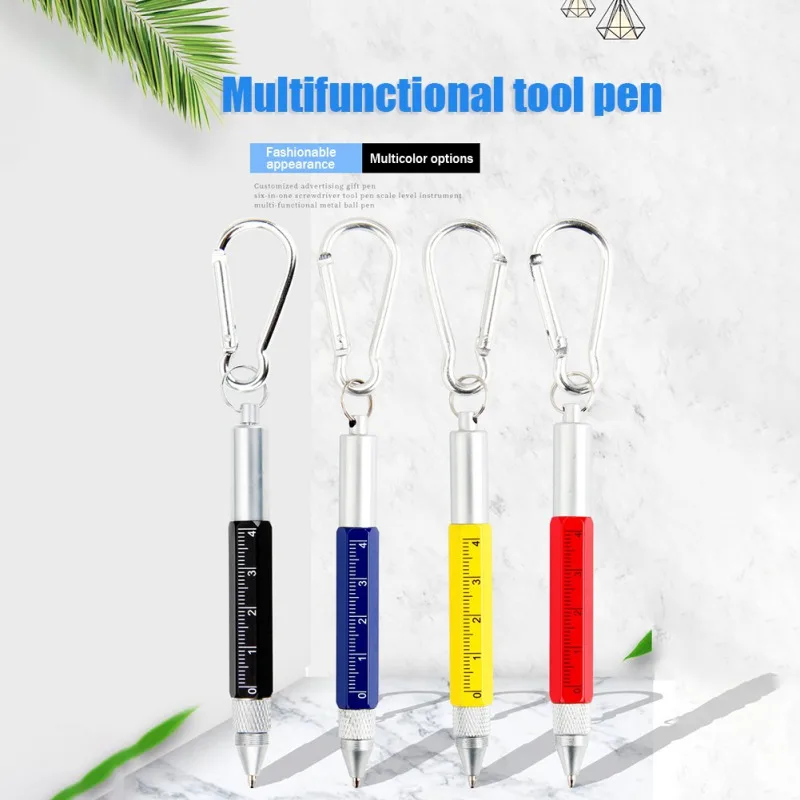 6 In 1 Multifunction Ballpoint Pen Small Scale Keychain Pens Mini Metal ...
