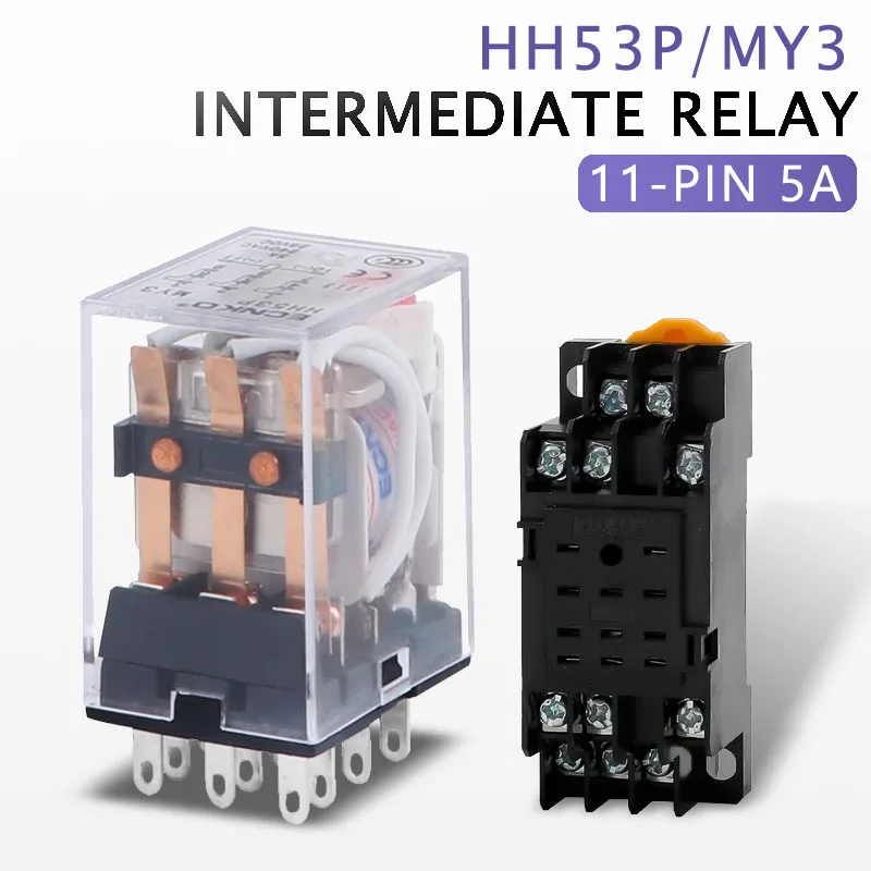 5Pcs-Electromagnetic-Coil-General-DPDT-Power-Relay-MY3NJ-11Pins-HH53P-DC12V-24V-AC-110V-220V ...