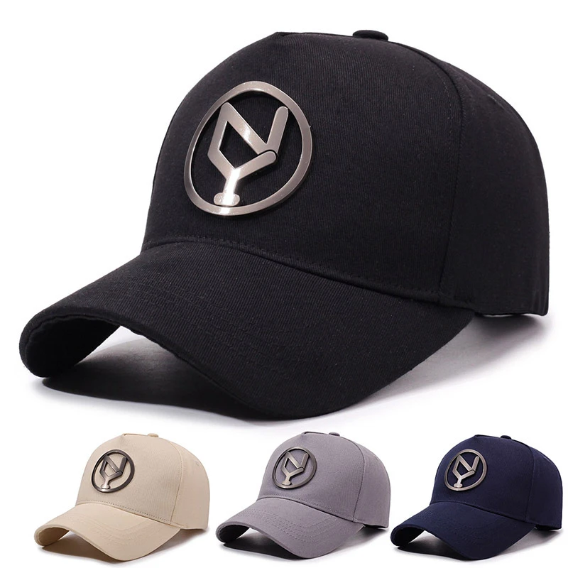 Men's Stylish Baseball Cap with Metal Logo Decoration Solid Color ...
