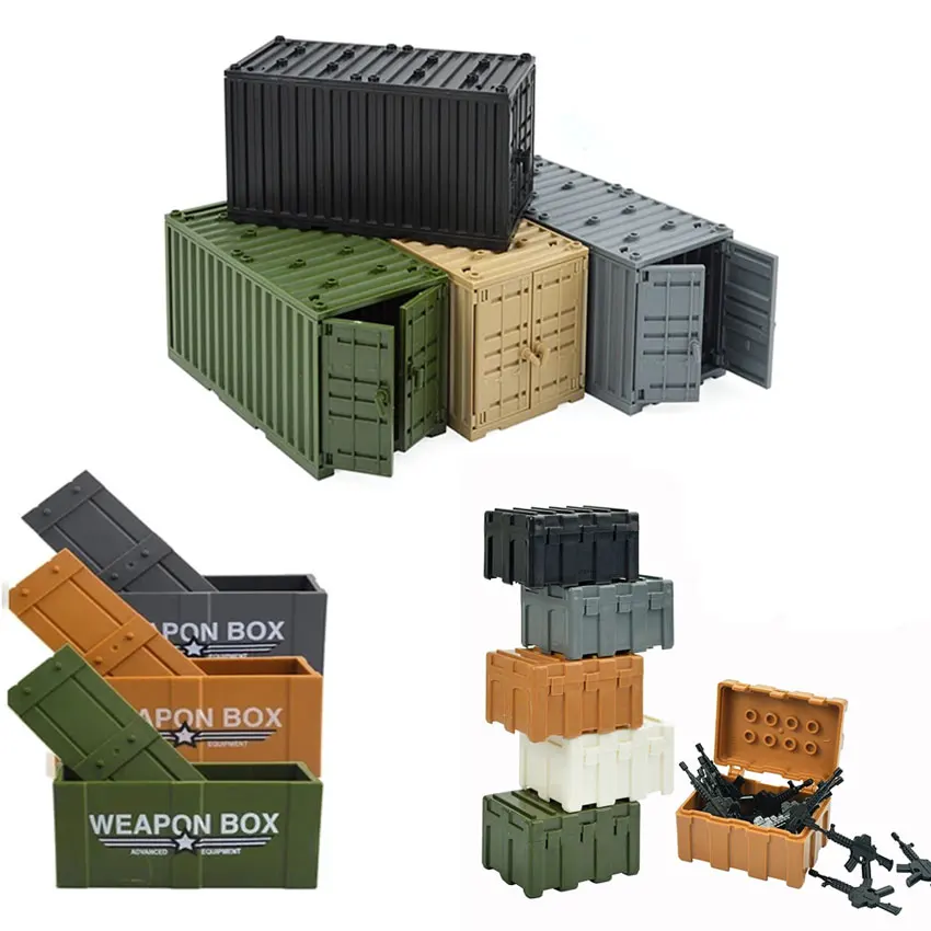 MOC Bricks Military Container Weapon Boxes Building Block Mini Figure ...