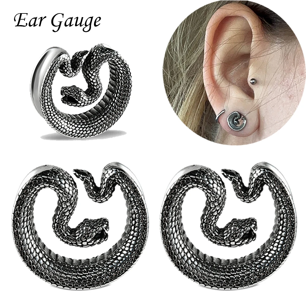 1Pair-Unisex-Stainless-Steel-Rattlesnake-Shape-Ear-Tunnels-Plugs-Saddle ...