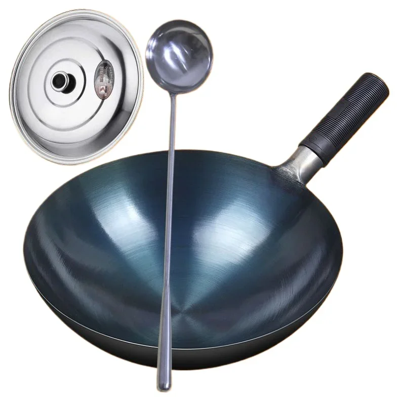 32-34cm-Seasoning-Blue-Iron-Wok-Uncoated-Nonstick-Pot-Lightweight ...