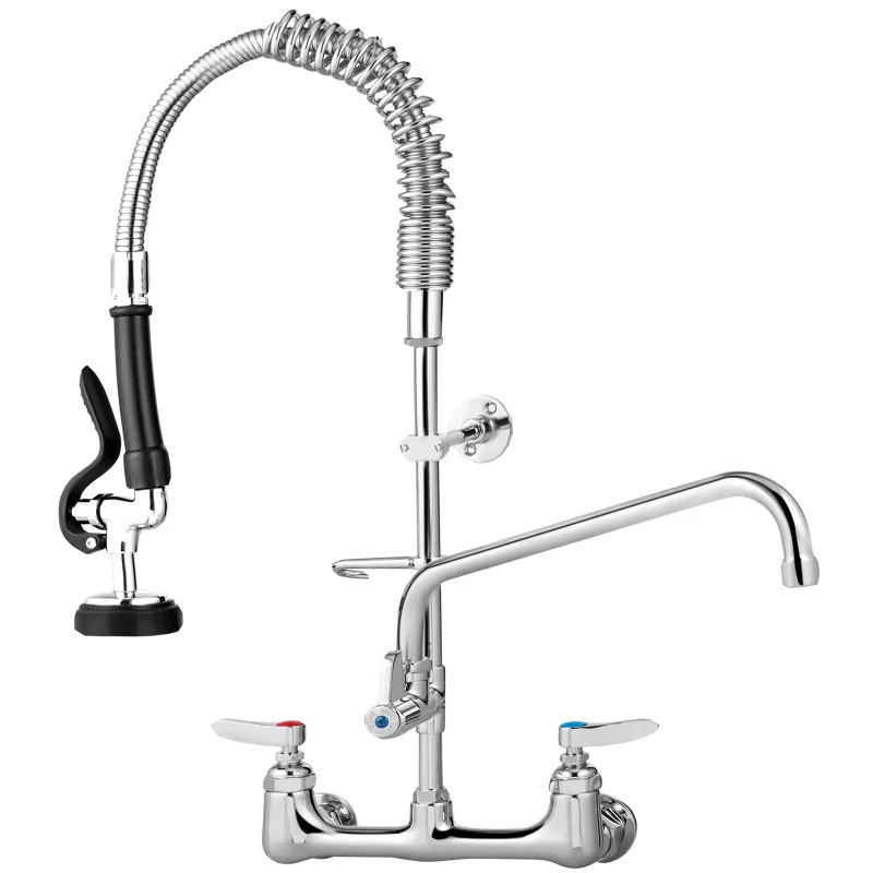 Commercial-Faucet-with-Sprayer-8-Adjustable-Center-Wall-Mount-Kitchen ...
