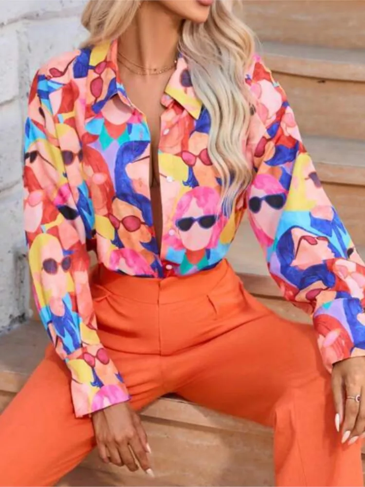 Casual Turn Down Collar Long Sleeve Shirt Blouse Office Lady Spring