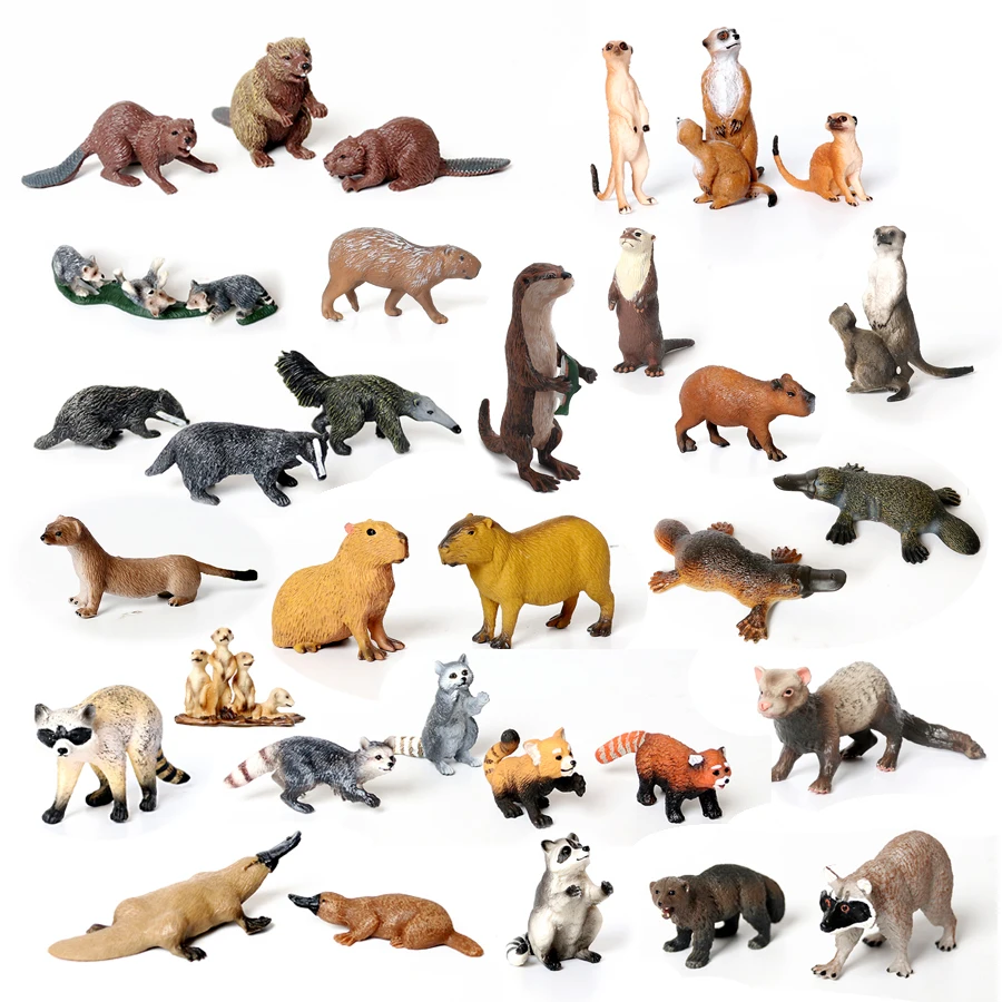 Simulation Hand Painted Forest Animal Figures Otters Meerkat Beaver ...
