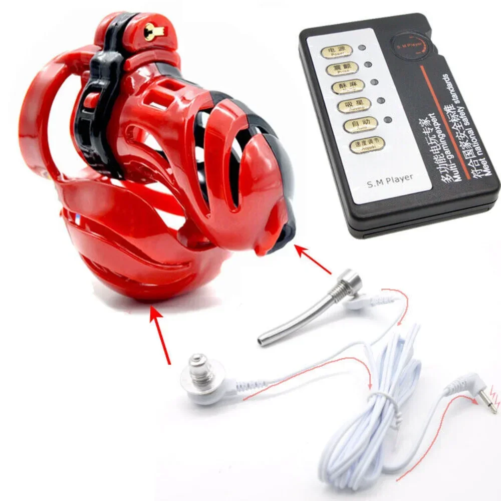 Electrochock-Cock-Ring-Lock-Chastity-Cage-with-Shock-Tube-Scrotum ...