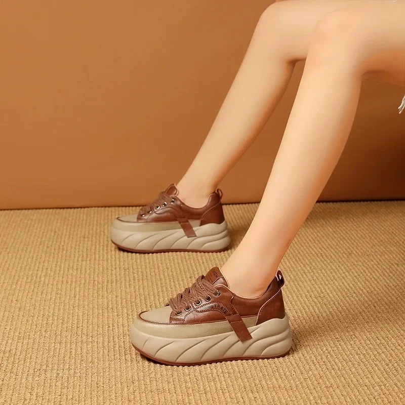 Leather Low Top Shoes for Women Retro 2024 Autumn New Korean Version ...