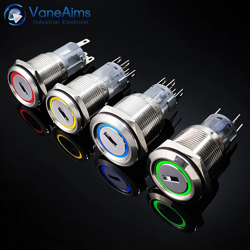 19mm 22mm Metal Key Knob Switch Waterproof Led Light Latching Self ...