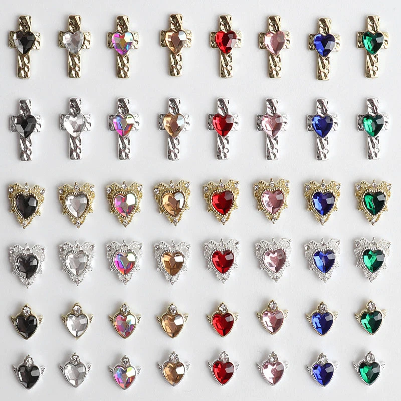 10pcs Heart Shaped Nail Charms Jewelry 3 Different Shapes Multi-colors ...