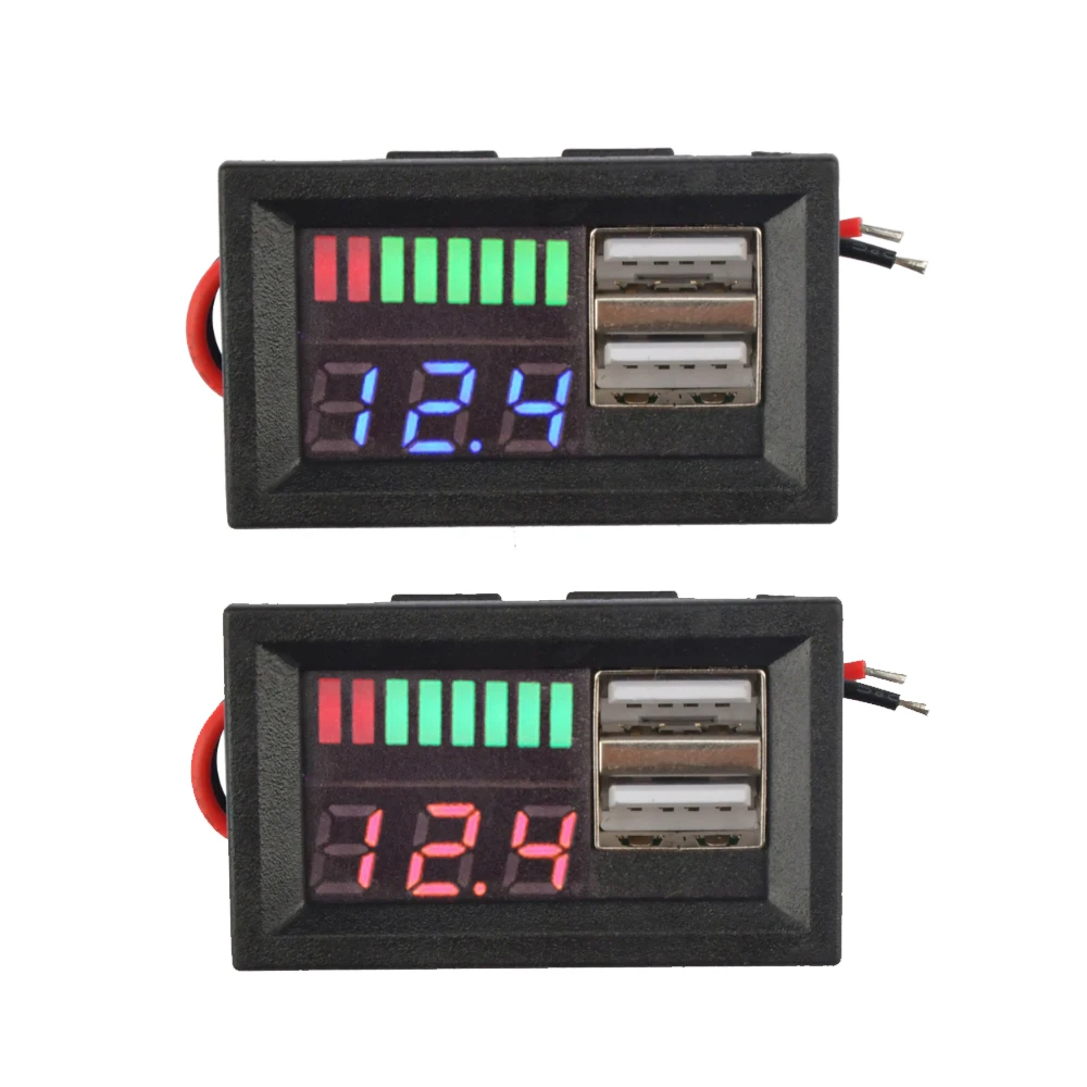 Dual-USB-5V-2A-Car-Voltmeter-Voltage-Meter-Panel-12V-24V-3S-7S-Lithium ...