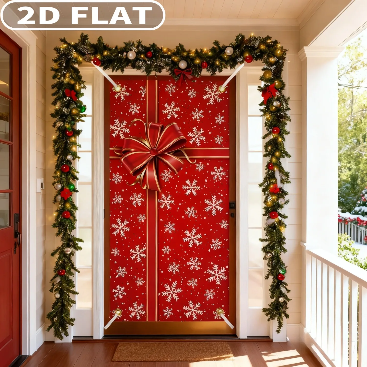 1pc Christmas Door Cover, Christmas Red Gift Box Door Banner, Snowflake ...