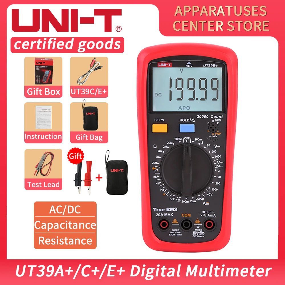 UNI-T-UT39E-AC-DC-20A-1000V-Handheld-Digital-Multimeter-Automatic-Range ...