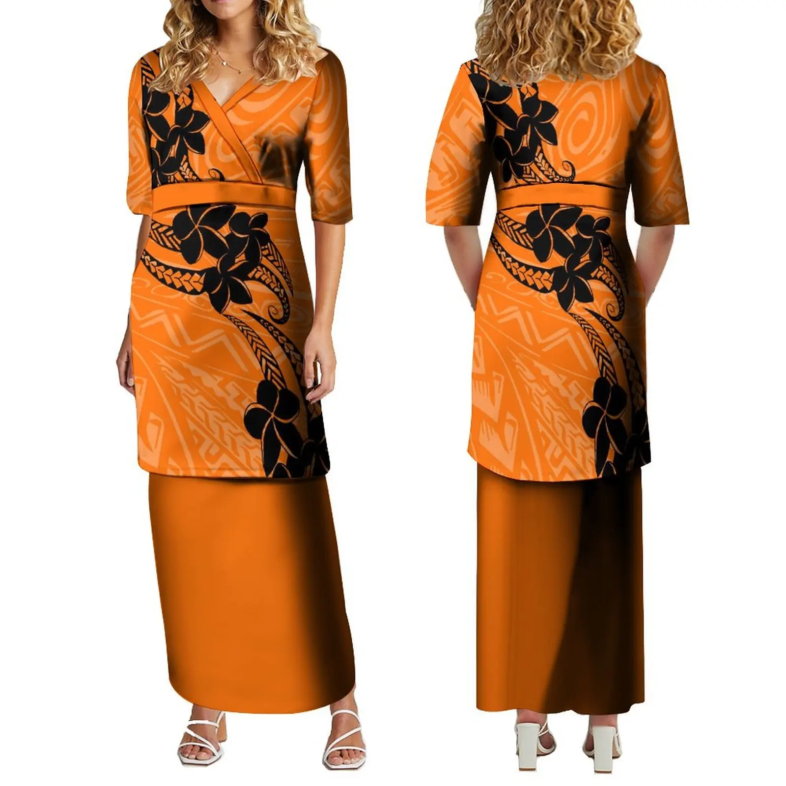 2024-Fashion-Women-S-V-Neck-Half-Sleeve-Samoan-Dress-Puletasi-Suit ...