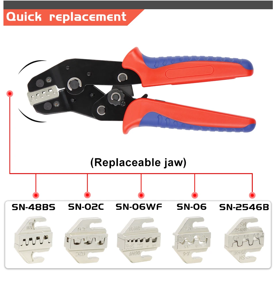 PINCE DE SERRAGE,SNX pliers--Pince à sertir à mâchoires de remplacement rapide, pour onglets SN ...