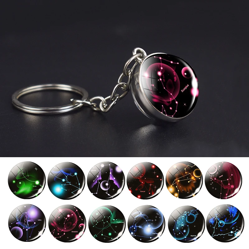 Zodiac-Sign-Keychain-Keyring-12-Constellation-Double-Side-Glass-Ball ...