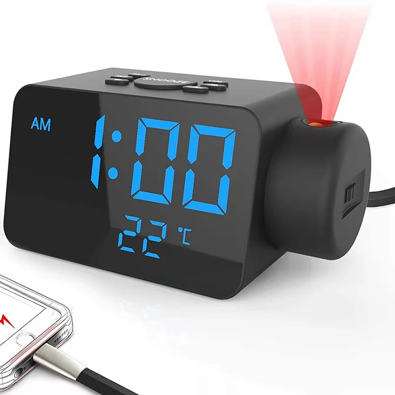 Projeção Despertador Digital para teto, parede, quarto, rádio FM ...