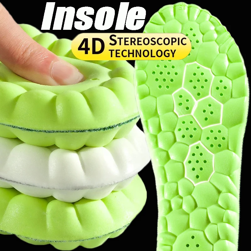 4D Insole High Elastic Sports Shock Absorption Men Women Memory foam Running Sneakers Foot Care ...