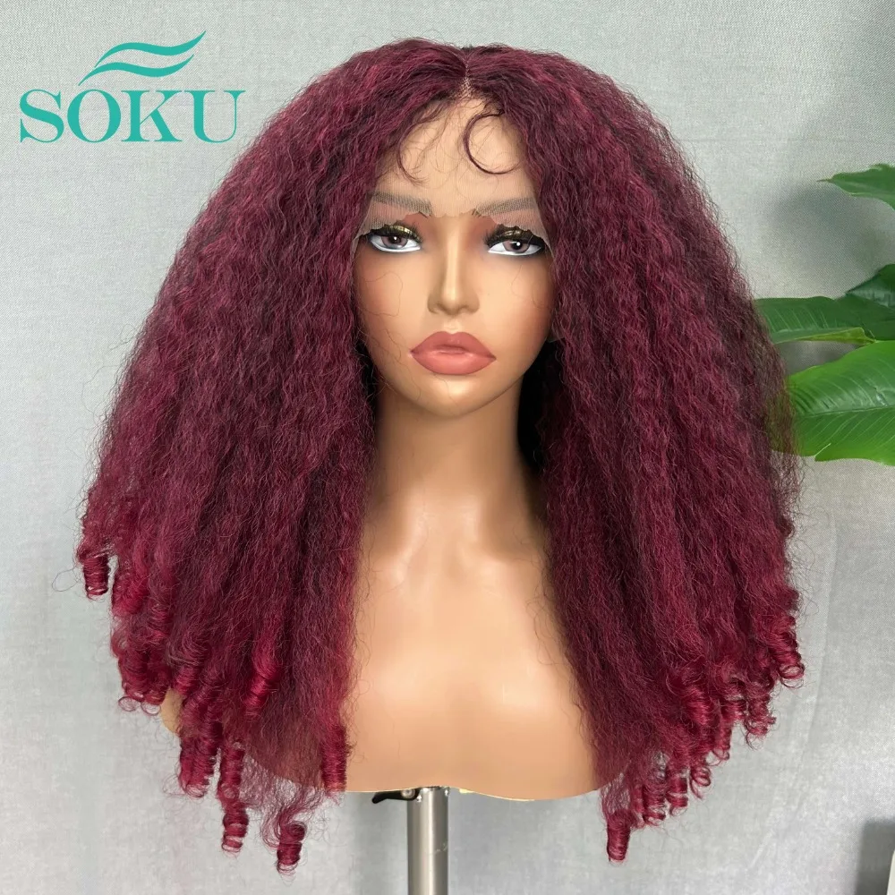 SOKU-20-Inch-Lace-Front-Wigs-Wine-Afro-Curly-Synthetic-With-Baby-Hair ...