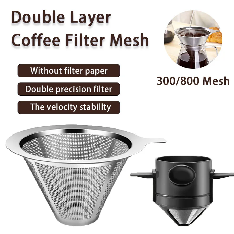 Double Layer Coffee Filter Mesh Reusable 304 Stainless Steel Coffee ...