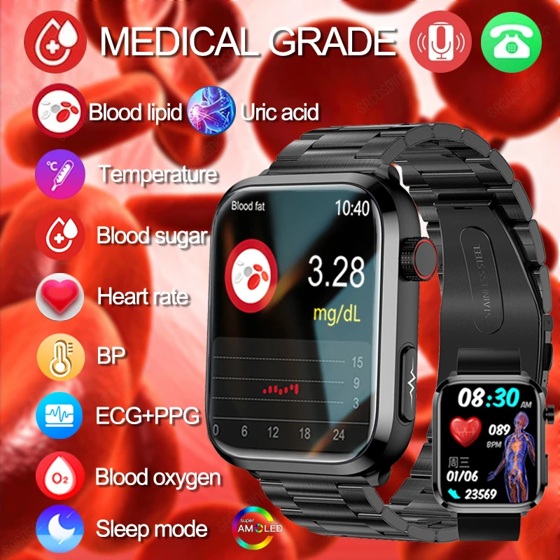 Medical-Grade-Smart-Watch-Blood-Sugar-Blood-Lipid-Uric-Acid-ECG-PPG ...