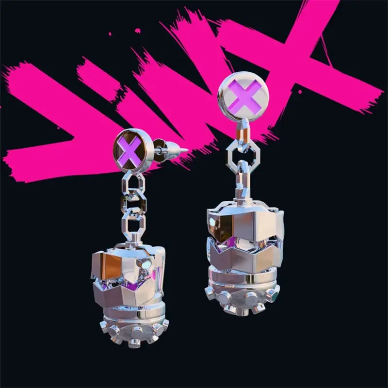 Jinx Grenade Pendant LOL Earring Arcane Stud Earrings for Women Party ...