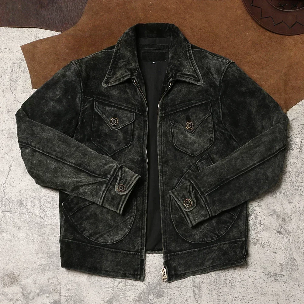 American Retro Leather Jacket Mendoza Distressed Suede Jacket with A ...