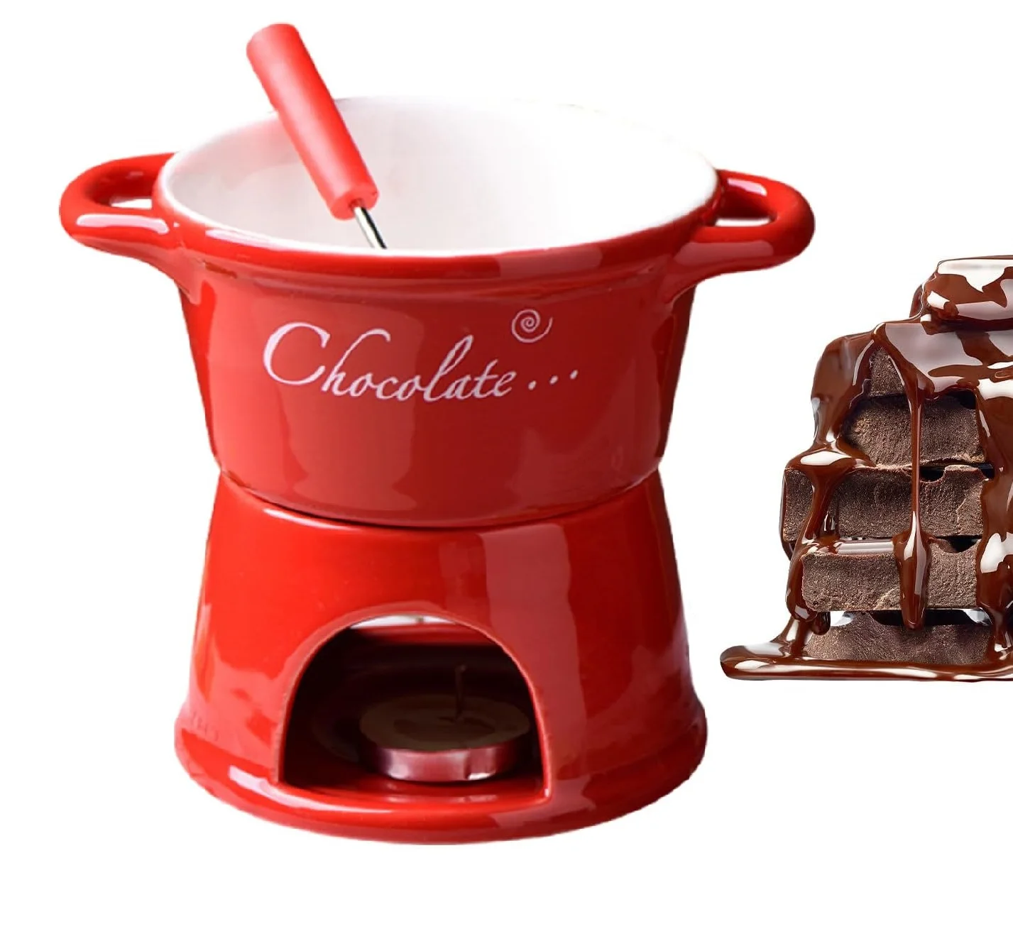 300ml Chocolate Melting Cup with Fork Candle Ceramic Butter Cheese ...