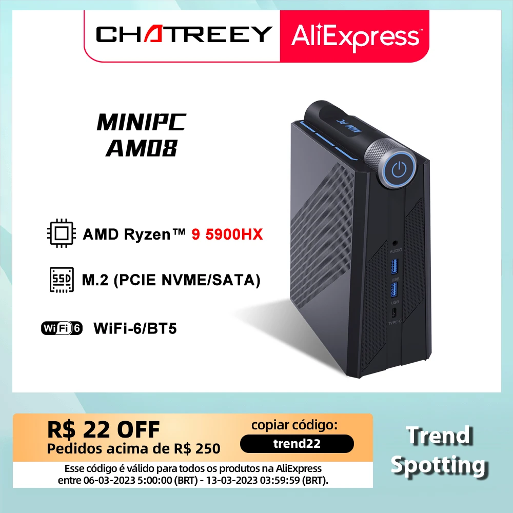 Chatrey amr08 mini pc amd ryzen 9 5900hx gaming desktop computador 3x4k ...
