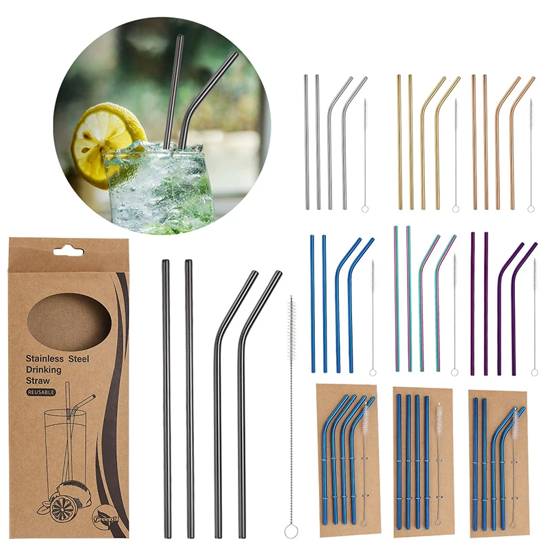 Reusable-Drinking-Straws-304-Stainless-Steel-Sturdy-Bent-Straight ...