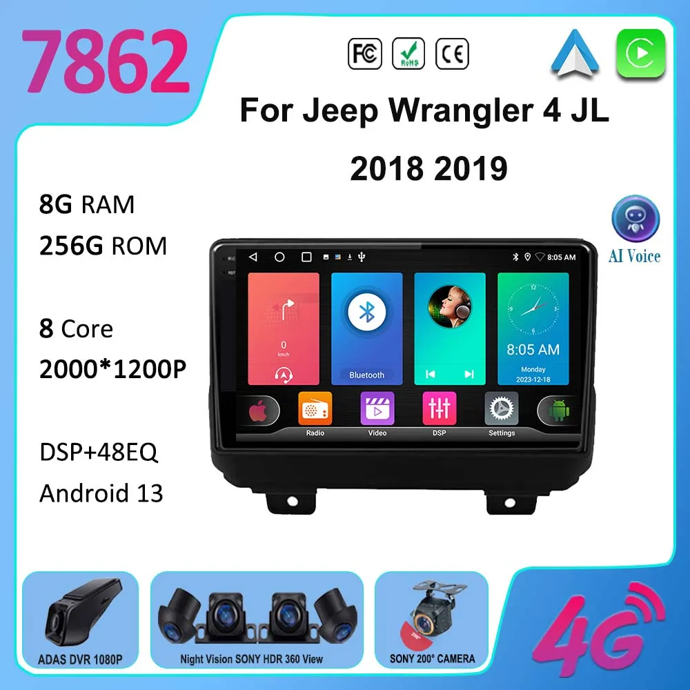 7862-CPU-Android-13-Car-Radio-DVD-For-Jeep-Wrangler-4-JL-2018-2019 ...
