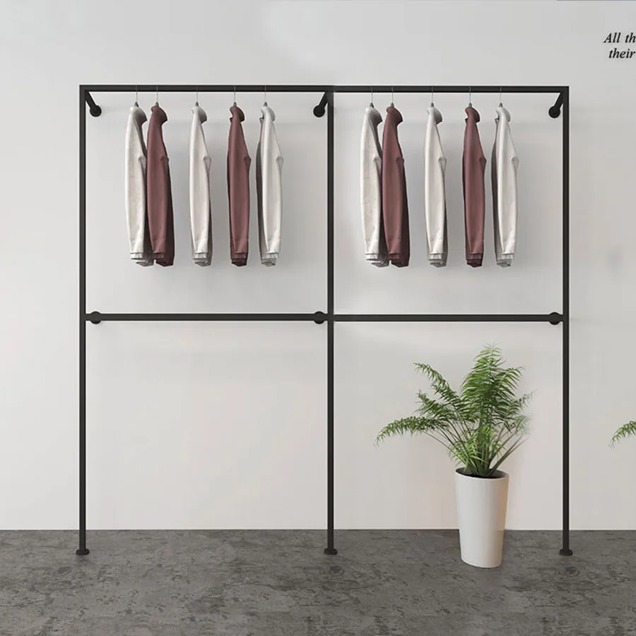 Double-Levels-Cloth-Rack-Wall-Mounted-Hanging-Black-Large-Storage ...
