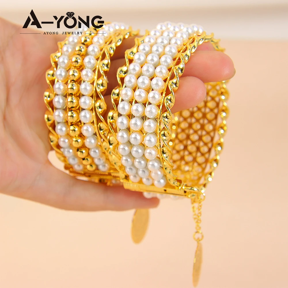 AYONG-Elegant-Pearls-Cuff-Bangles-21k-Gold-Plated-Luxury-Multi-Layer ...
