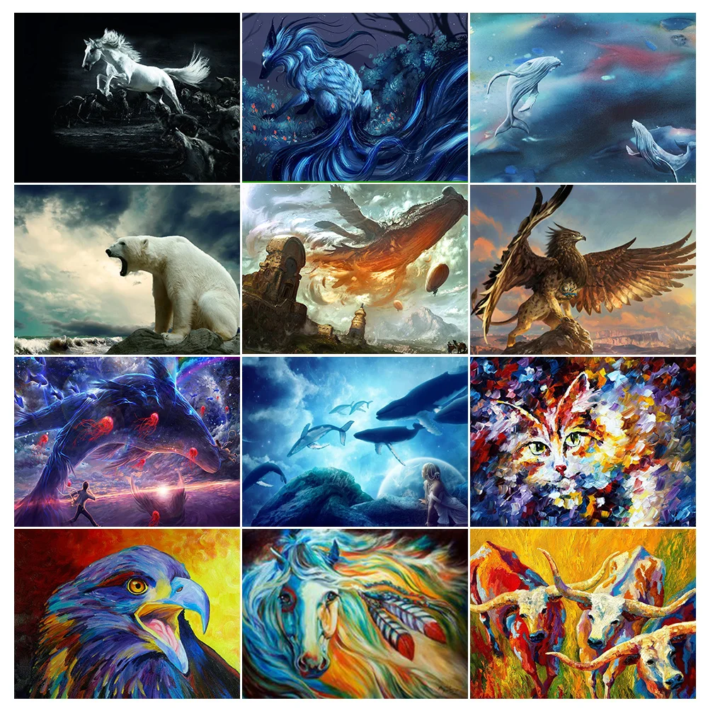 5D DIY Diamond Painting Animals Series Pictures Horse Whale Eagle ...