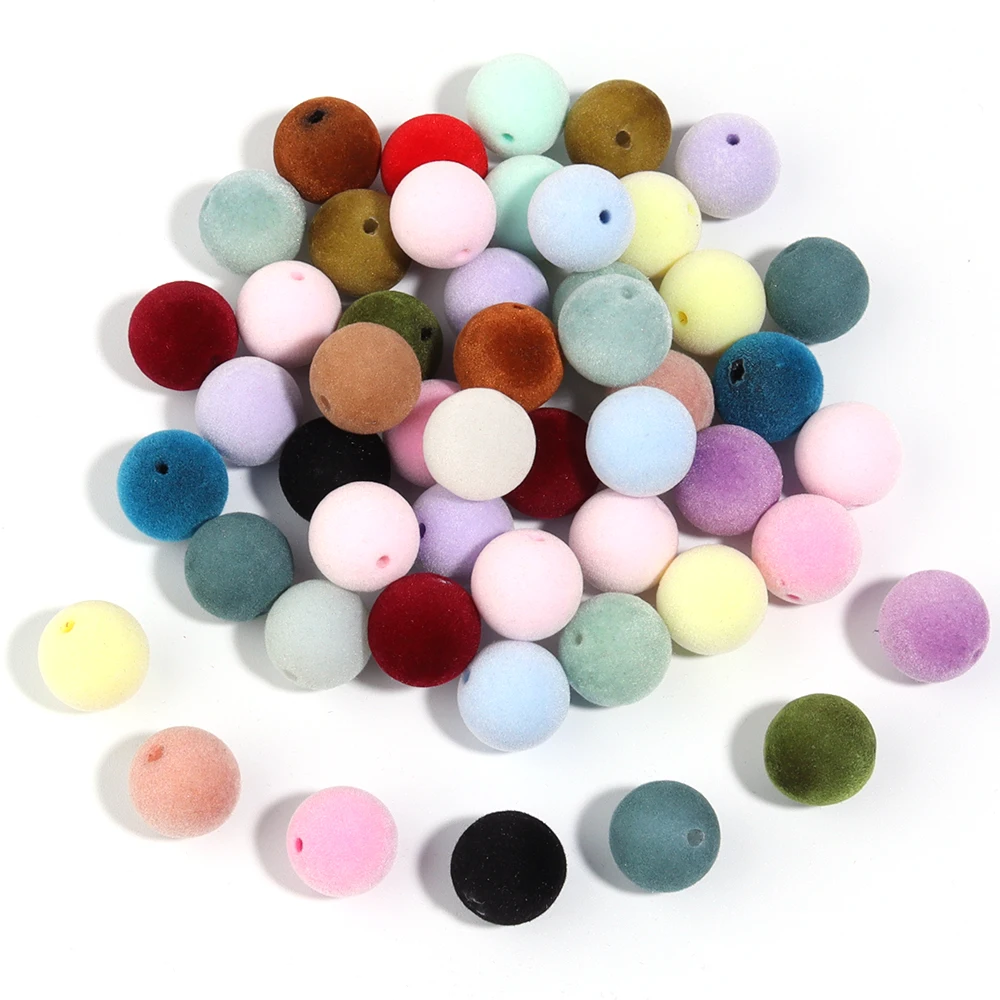 Acrylic-Flocked-Velvet-Bead-Multicolors-Round-Ball-Loose-Spacer-Bead ...